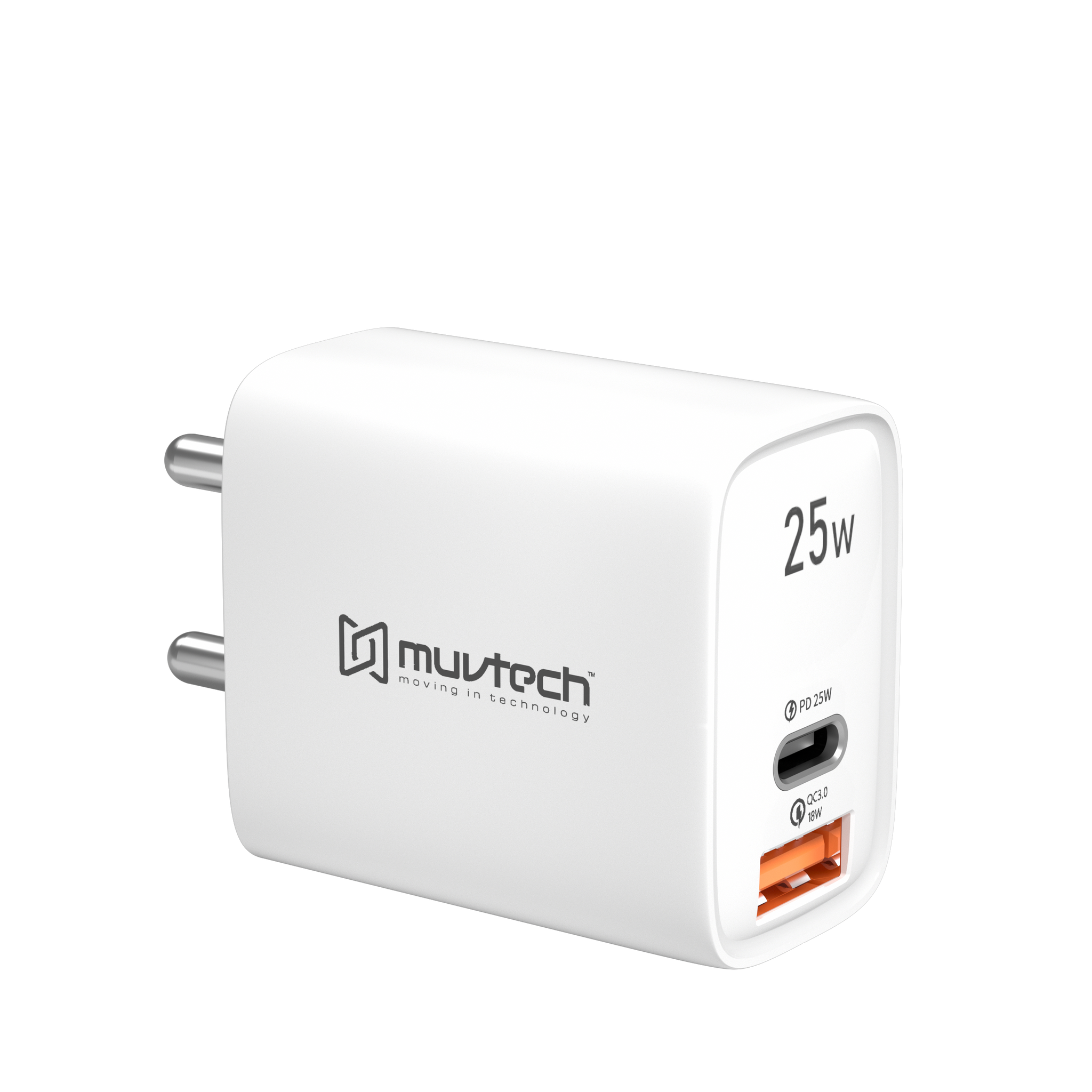 Muvtech 25W Dual Port USB & Type-C Mobile Wall Charger – Fast Charging for All Your Devices
