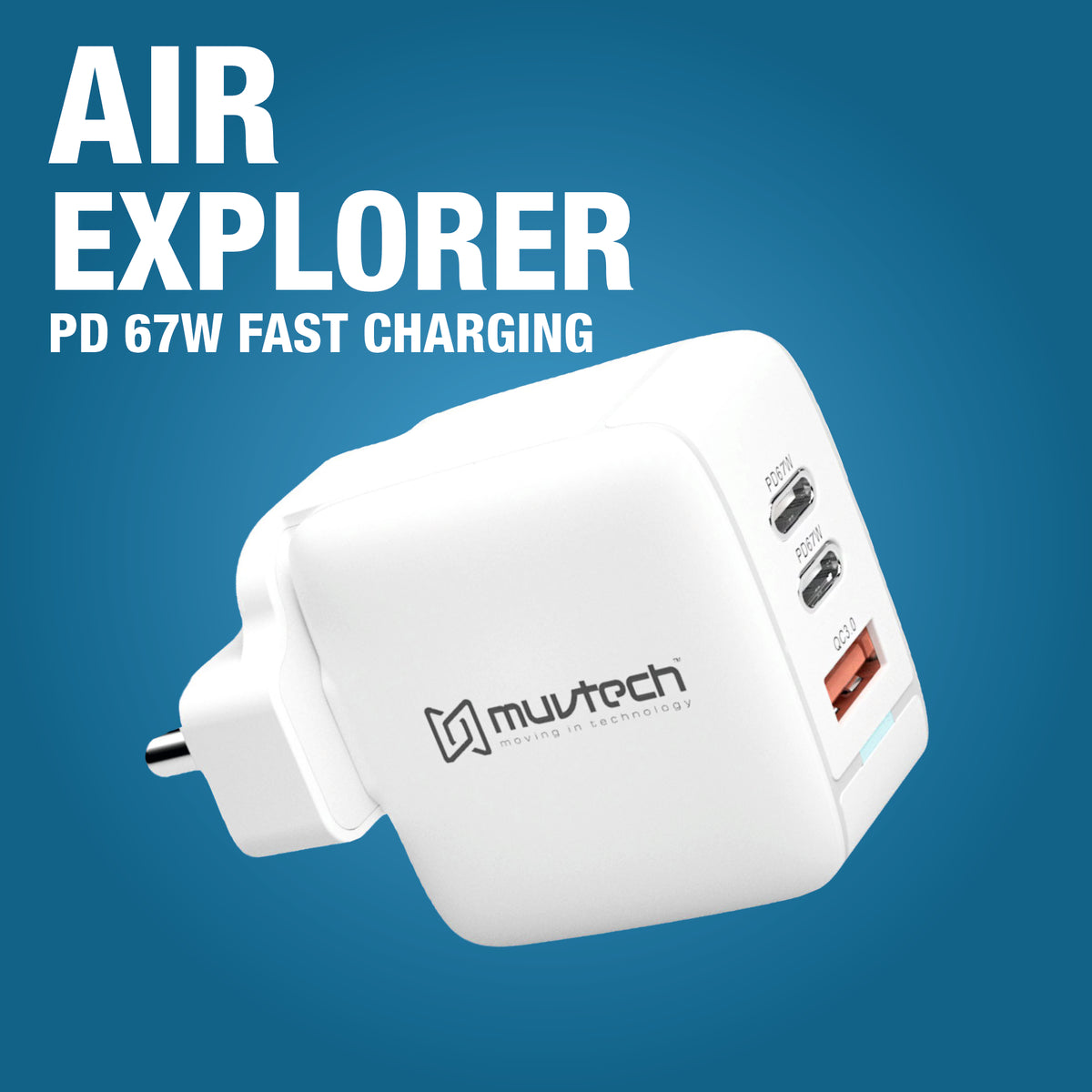 Muvtech 67W Triple Port Laptop Charger & Power Adapter (2 Type-C + USB-A) – Fast Charging for ...