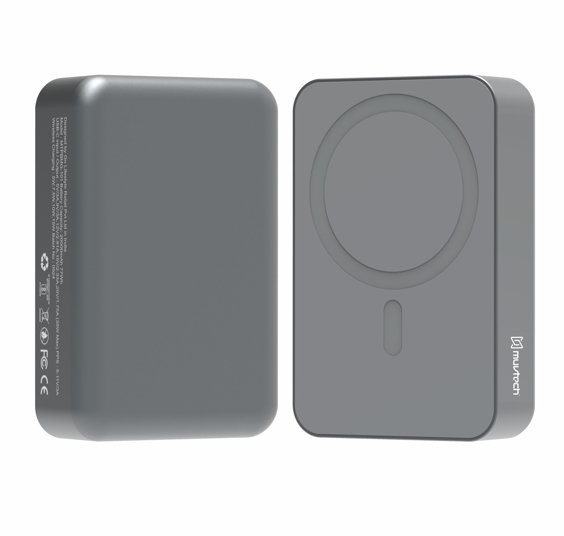 Muvtech 20000mAh Magnetic Power Bank | 15W MagSafe Wireless & 35W Fast ...