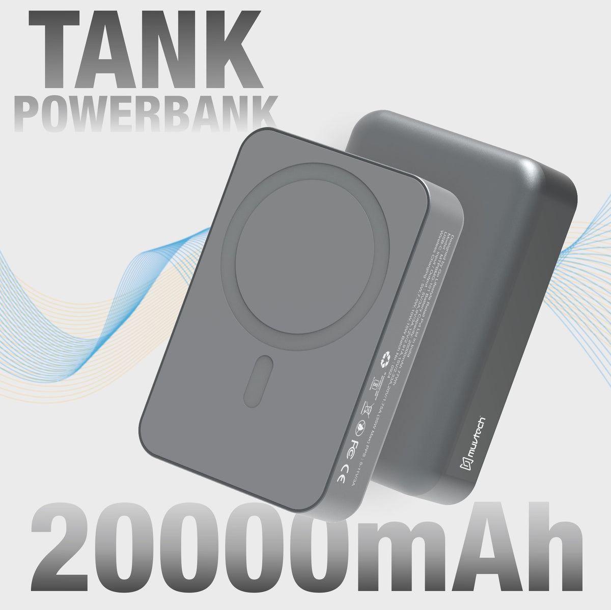 Muvtech 20000mAh Magnetic Power Bank | 15W MagSafe Wireless & 35W Fast ...