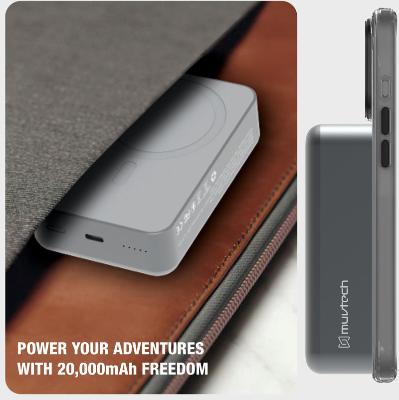 Muvtech 20000mAh Magnetic Power Bank | 15W MagSafe Wireless & 35W Fast ...