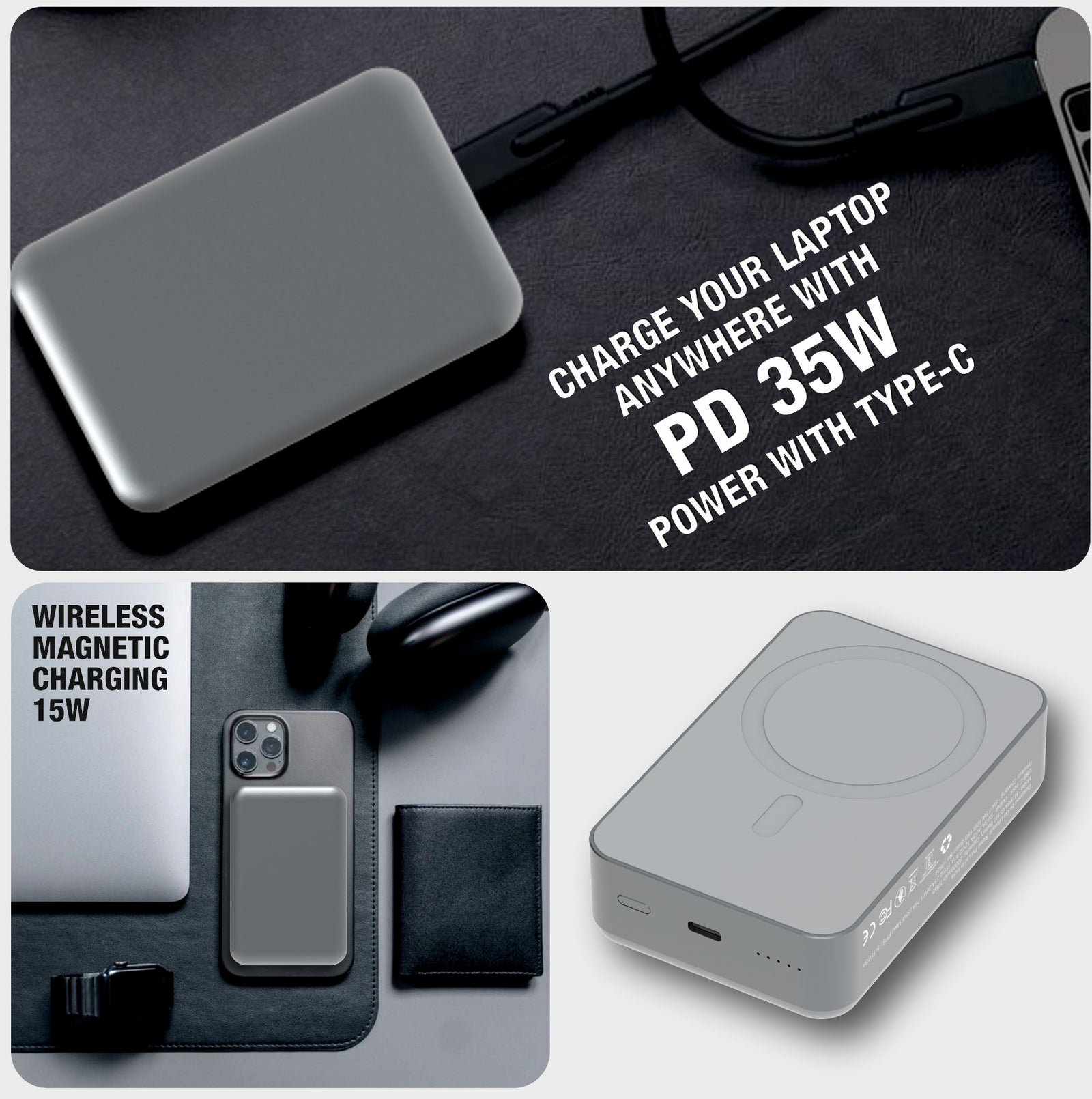 Muvtech 20000mAh Magnetic Power Bank | 15W MagSafe Wireless & 35W Fast ...