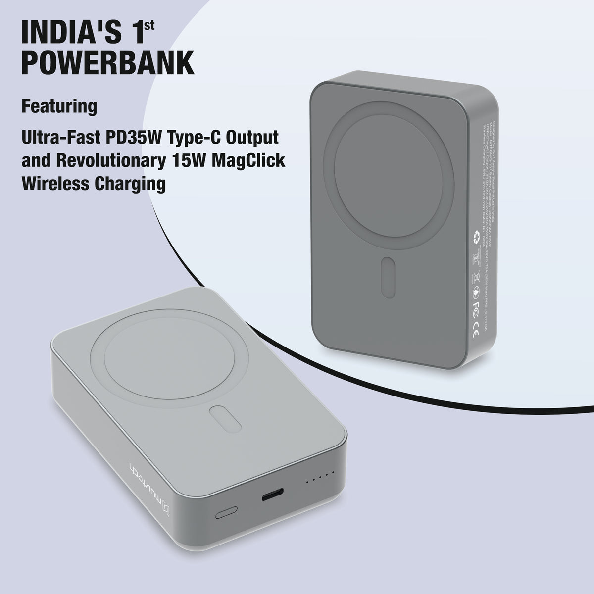 Muvtech 20000mAh Magnetic Power Bank | 15W MagSafe Wireless & 35W Fast ...